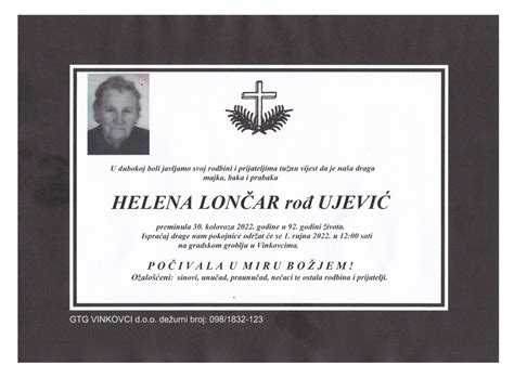 Helena Lončar Rođujević Osmrtnice