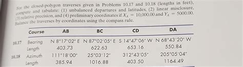 Solved For The Closed Polygon Traverses Given In Problems