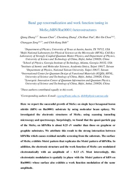 Pdf Band Gap Renormalization And Work Function Tuning In Mose 2 Hbnru0001 Heterostructures