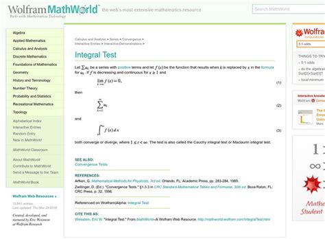Wolfram Math World Integral Test Handout For 9th 10th Grade Lesson Planet