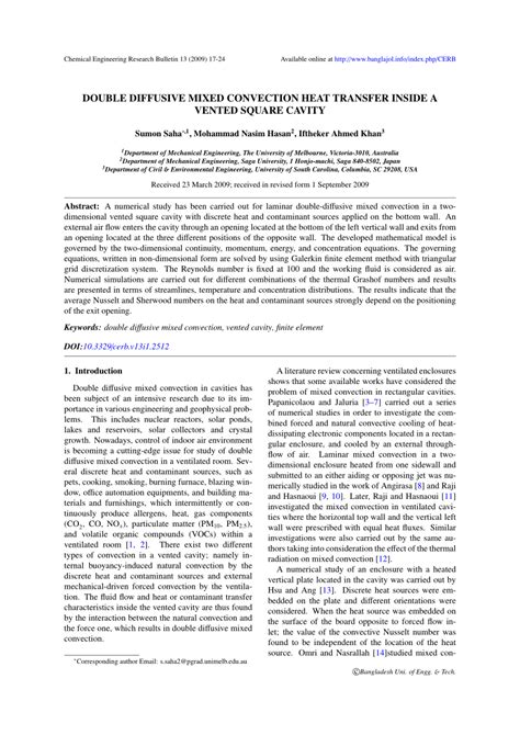 Pdf Double Diffusive Mixed Convection Heat Transfer Inside A Vented Square Cavity