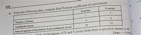 4184 From The Following Data Compute Karl Pearson Coefficient Of Corre