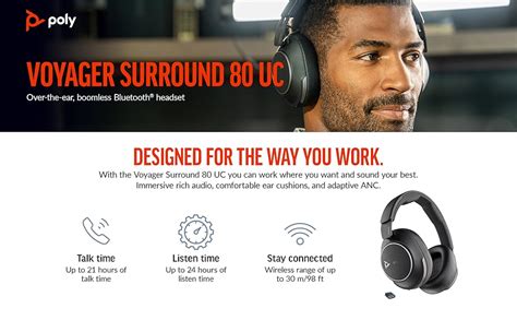 Poly Voyager Surround 80 Uc Bluetooth Headset Plantronics Noise Canceling Mics