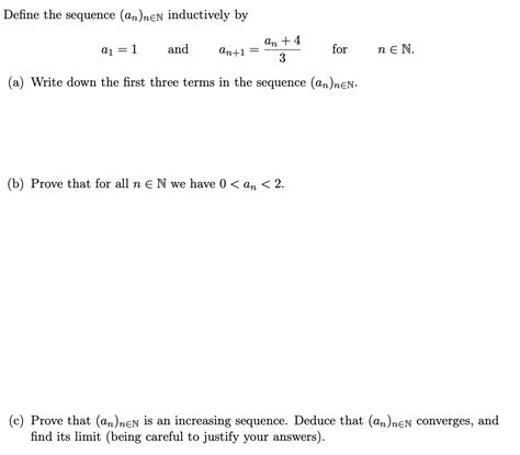 Solved Define The Sequence An NN Inductively By A And Chegg