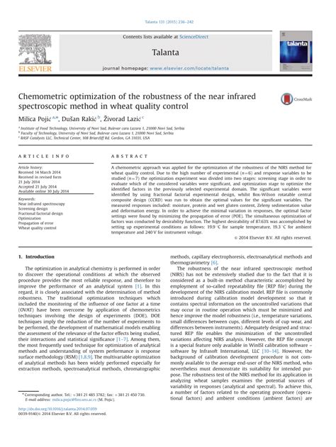 Pdf Chemometric Optimization Of The Robustness Of The Near Infrared Spectroscopic Method In
