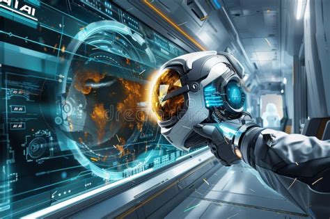 futuristic robot with ai hologram interface showcasing advanced