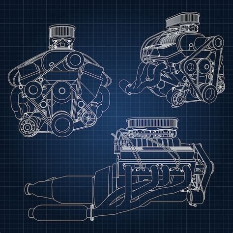 Hand Drawn Engine Blueprint Premium Vector