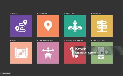 인포그래픽 디자인 템플릿입니다 경로 지도 위치 자동차 네비게이션 위성 네비게이션 화살표 표지판 Gps 추적 아이콘 8 옵션 또는