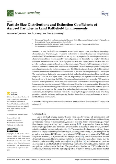 pdf particle size distributions and extinction coefficients of