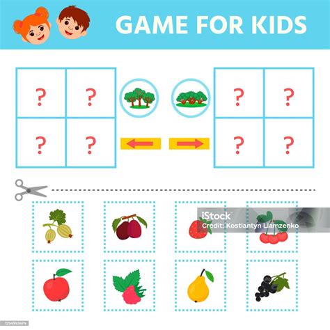 유치원 어린이를위한 게임 일치를 찾습니다 나무 과일 덤불을 연결합니다 0명에 대한 스톡 벡터 아트 및 기타 이미지 0명 개체 그룹 검색 Istock