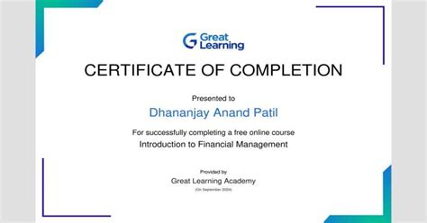 Dhananjay Patil On Linkedin Introduction To Financial Management Course Completion Certificate For
