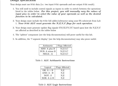 Design Specunication Your Design Must Use 8 Bit Data
