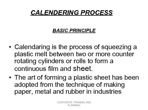 Calendering Process Corporate Training And Planning Calendering