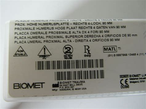 New Biomet Ref 110030401 A L P S Proximal Humerus Plating System High Plate Right 4 Hole 90mm