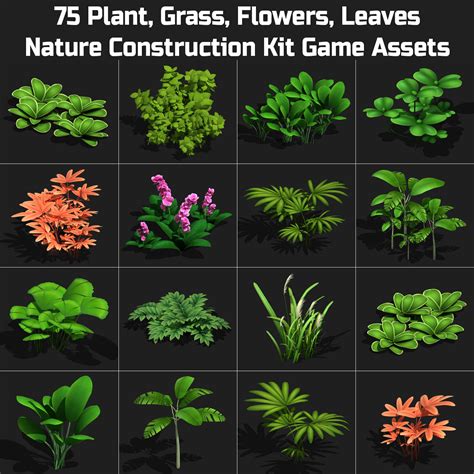 Artstation 75 Plant Grass Flowers Leaves Nature Construction Kit Game