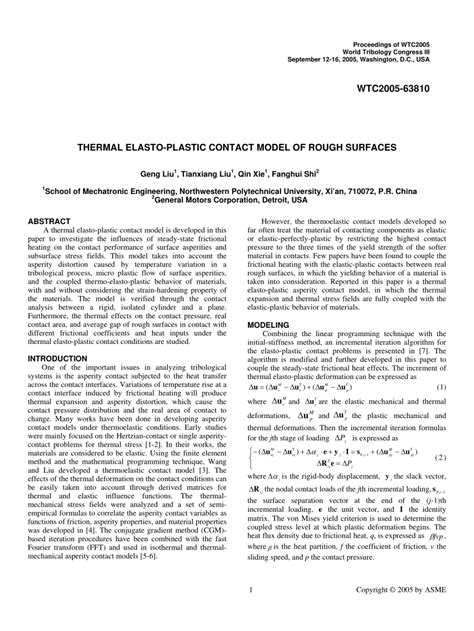 Pdf Thermal Elasto Plastic Contact Model Of Rough Surfaces