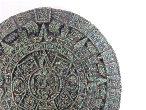 Traditional Aztec Sun Stone Mayan Calendar Mexico Green Wall Art Plate