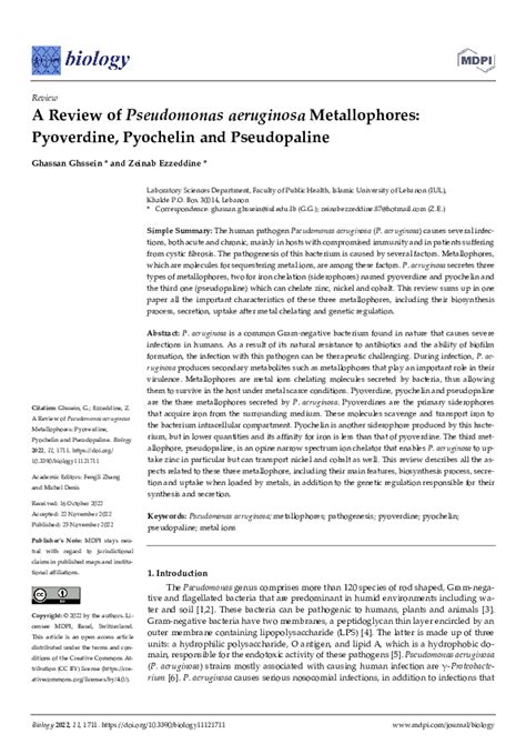 Pdf A Review Of Pseudomonas Aeruginosa Metallophores Pyoverdine Pyochelin And Pseudopaline