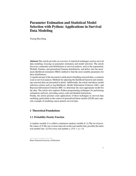 Pdf Parameter Estimation And Statistical Model Selection With Python Applications In Survival