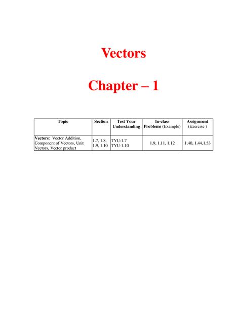Chapter 1 Vectors Vectors Chapter 1 Topic Section Test Your