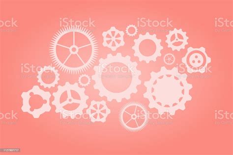 기어 세트입니다 핑크 산호 색상 배경에 기어입니다 벡터 일러스트입니다 기어를 작동 기계 장치입니다 핀 장치입니다 Progresiruet 장치입니다 개념에 대한 스톡 벡터