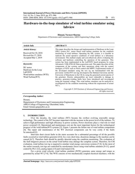 Hardware In The Loop Simulator Of Wind Turbine Emulator Using Labview