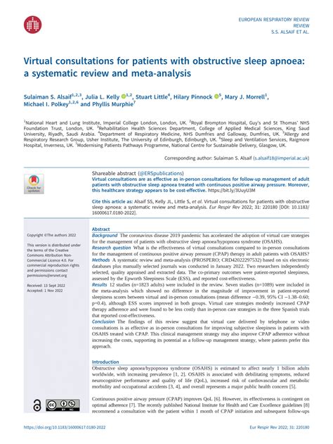 Pdf Virtual Consultations For Patients With Obstructive Sleep Apnoea A Systematic Review And