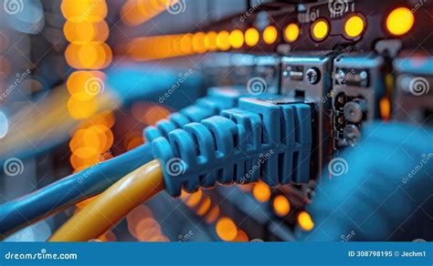 Network Server Ethernet Ports With Glowing LED Lights Stock Illustration Illustration Of