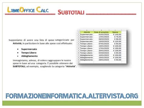 Esercitazione Su Subtotali Con Libreoffice Calc Pptx Computer
