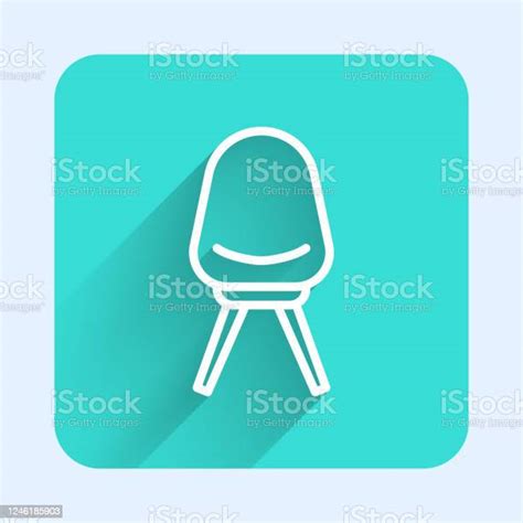 긴 그림자로 격리 된 흰색 라인 사무실 의자 아이콘입니다 녹색 사각형 버튼입니다 벡터 일러스트레이션 가구에 대한 스톡 벡터 아트 및 기타 이미지 Istock
