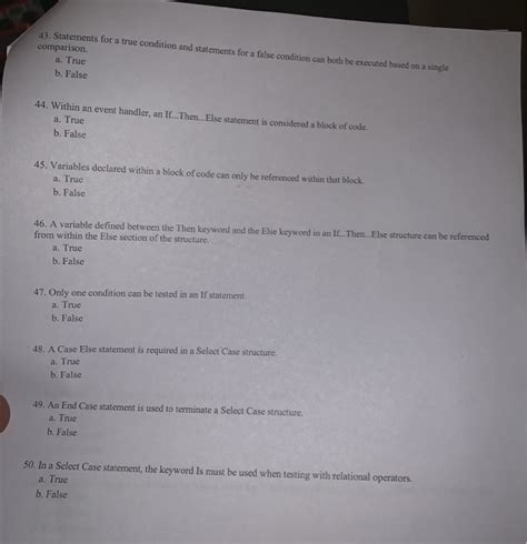 Solved Statements For A True Condition And Statements Chegg