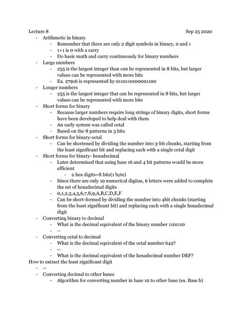 Cs Class 8 Lecture 8 Sep 25 2020 Arithmetic In Binary Remember