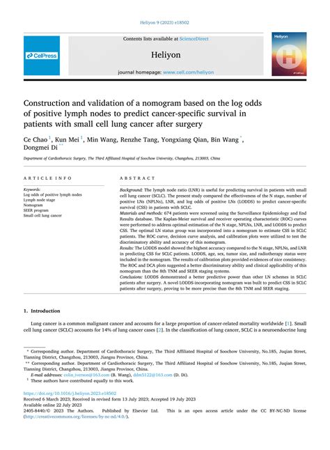 Pdf Construction And Validation Of A Nomogram Based On The Log Odds