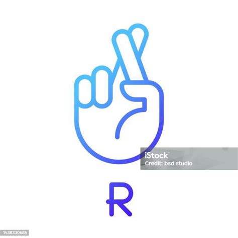 미국 수화의 문자 R 픽셀 완벽한 그라데이션 선형 벡터 아이콘 개념에 대한 스톡 벡터 아트 및 기타 이미지 개념 그라데이션