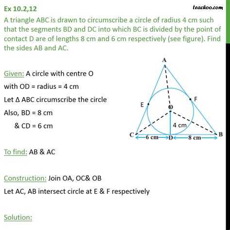 ex 10 2 12 a triangle abc is drawn to circumscribe a circle