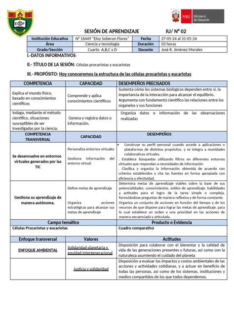 Sesion De C Y T 4° Celulas Procariotas Y Eucariotas Pdf