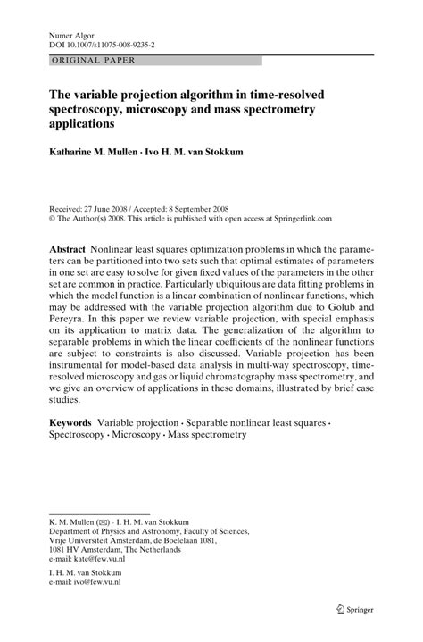 Pdf The Variable Projection Algorithm In Time Resolved Spectroscopy
