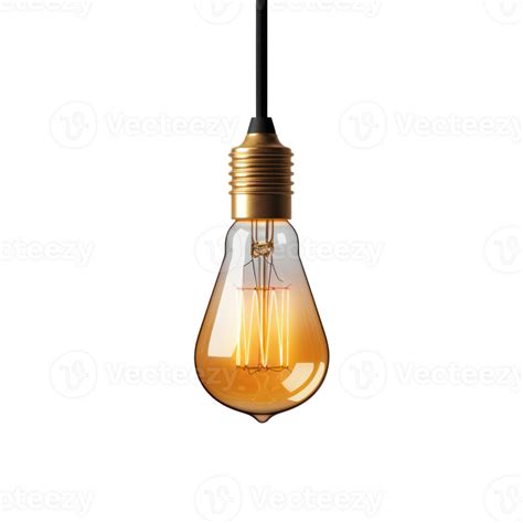 Hanging Retro Edison Light Bulb Incandescent Bulb With Golden Glow On Isolated Background