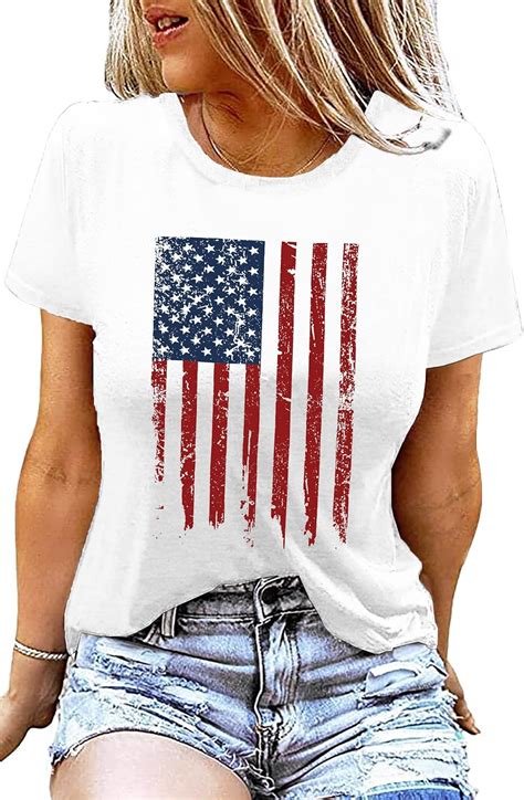 American Flag Heart Shirt Women Patriotic T Shirt 4th Of July Graphic Tees Shirts Usa Flag Star