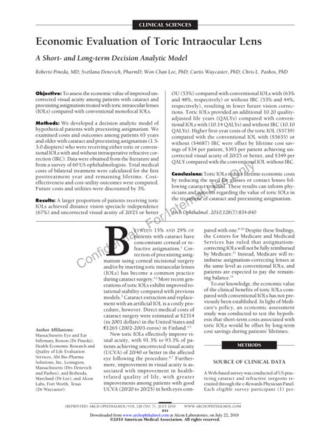 Pdf Economic Evaluation Of Toric Intraocular Lens A Short And Long Term Decision Analytic Model