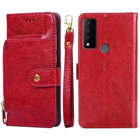 For Tcl V G Zipper Bag Leather Phone Case Red Alexnld Com