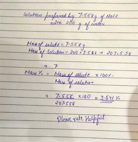 Solved Calculate The Mass Percent M M Concentration Of A Solution Course Hero