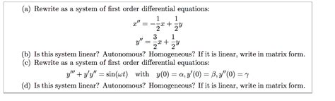 Solved A Rewrite As A System Of First Order Differential