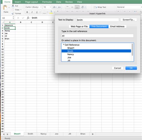 Creation Excel Creating Hyperlinks To The Sheet With Same Name
