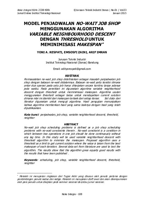 pdf model penjadwalan no wait job shop menggunakan algoritma variable neighbourhood descent