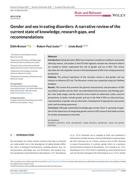 PDF Gender And Sex In Eating Disorders A Narrative Review Of The Current State Of Knowledge