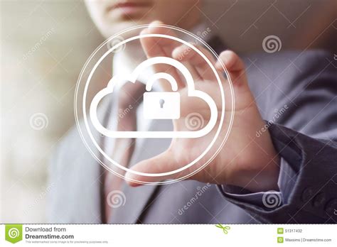 Businessman Pushing Web Button Cloud Lock Web Stock Photo Image Of