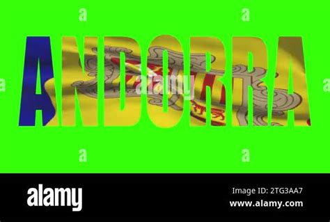 Andorra Country Lettering Word Text With Flag Waving Animation On Green Screen 4k Chroma Key