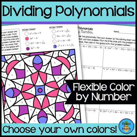 Dividing Polynomials Long Or Synthetic Division Color By Number Activity Classful