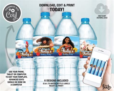 Moana Water Bottle Label Printable Water Bottle Label Moana Party